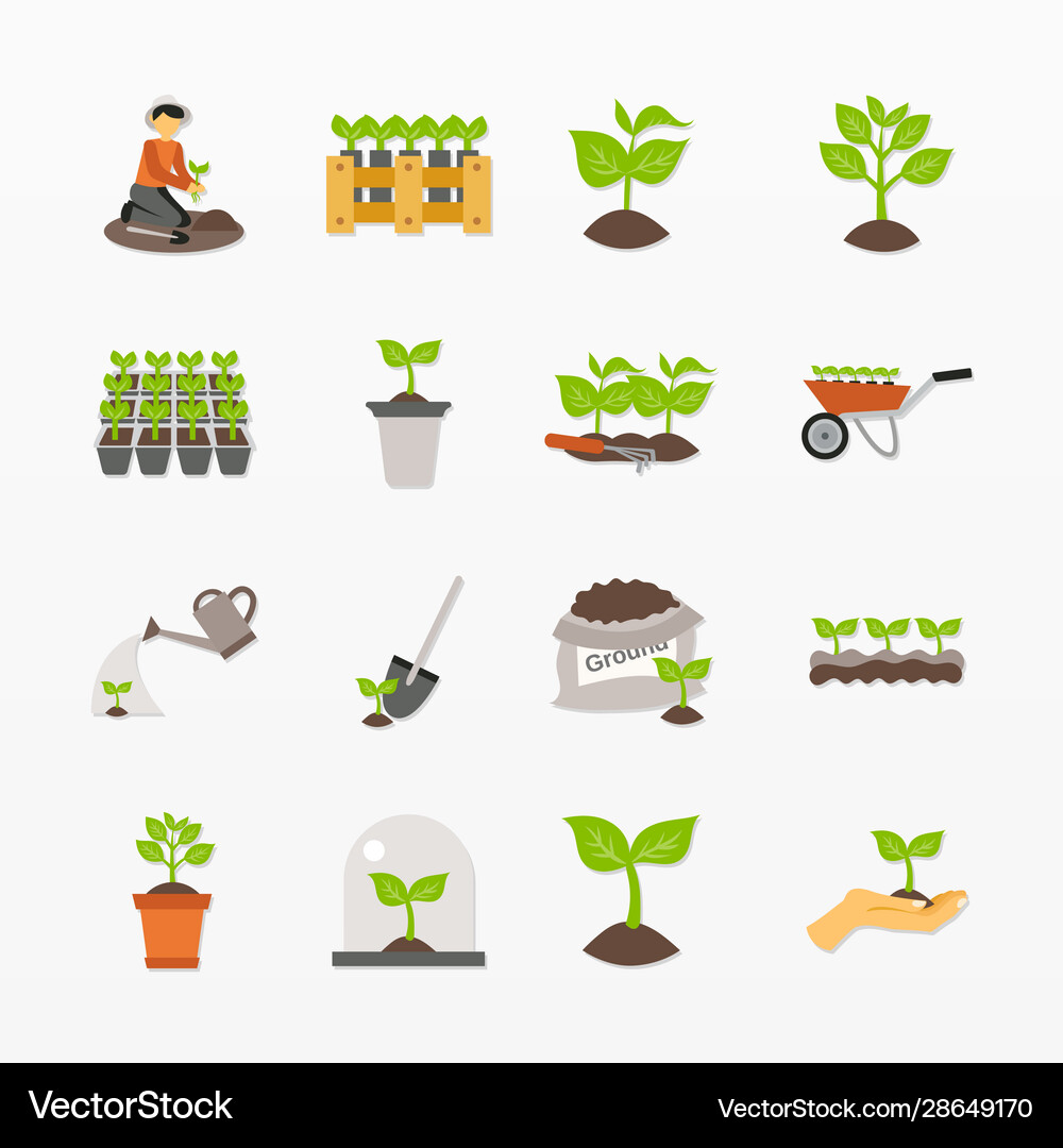 Variety gardening icon set Royalty Free Vector Image