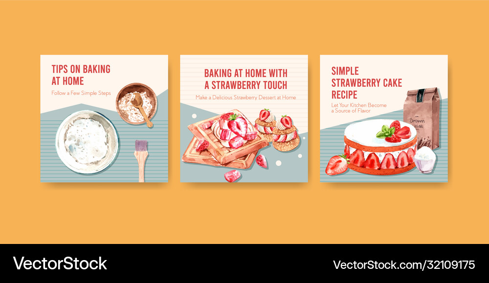 Advertise template with strawberry baking design Vector Image