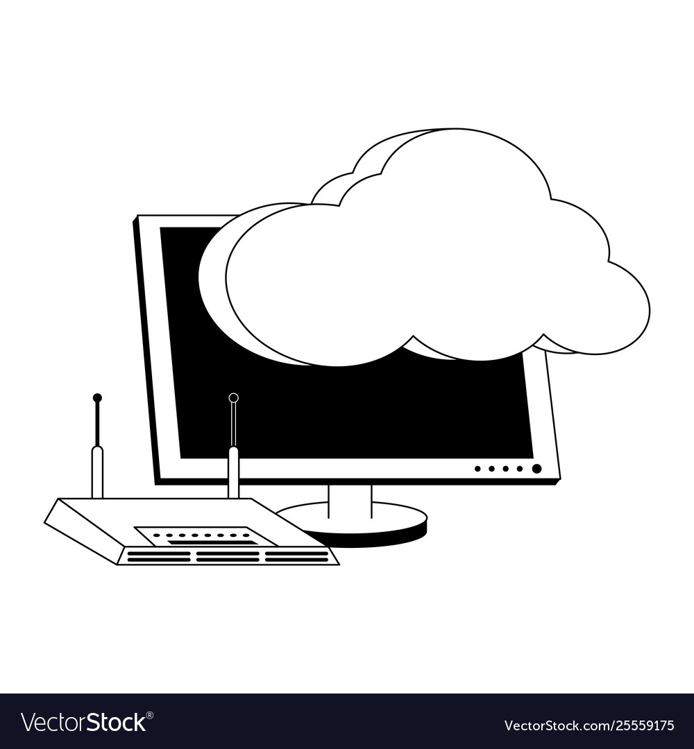 Cloud computing technology in black and white Vector Image
