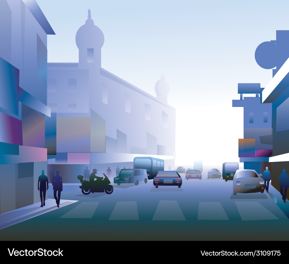 Early morning street Royalty Free Vector Image