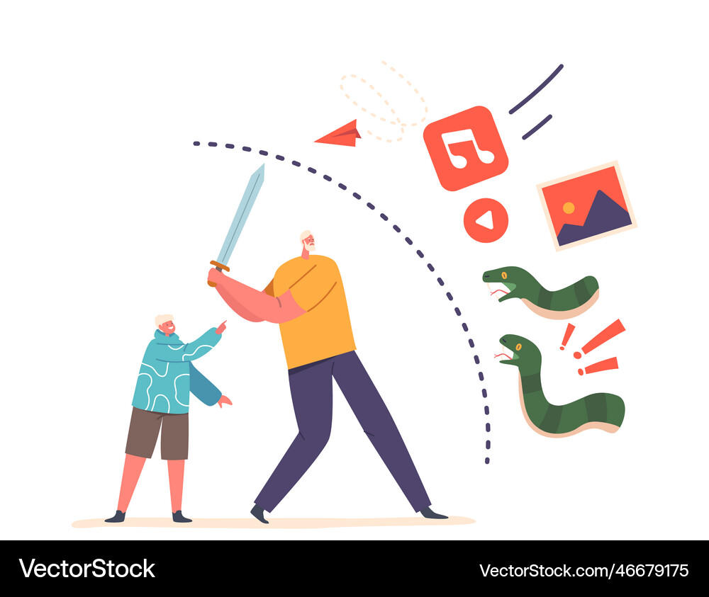 Father character shielding his child from harmful Vector Image