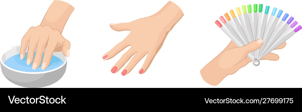 Nail care set different stages art Royalty Free Vector Image