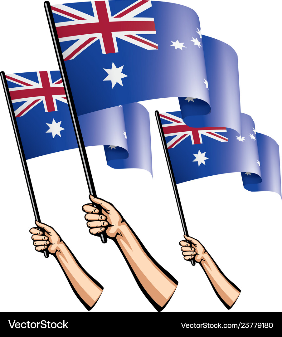 Australia flag and hand on white background Vector Image