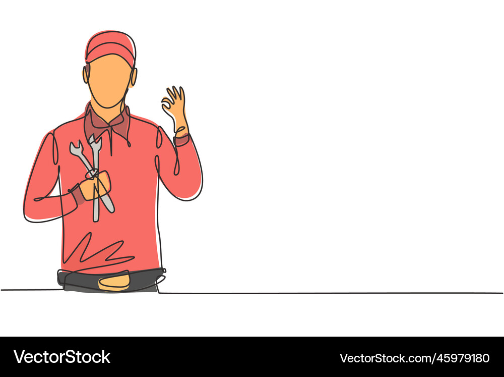 Continuous one line drawing male mechanic Vector Image