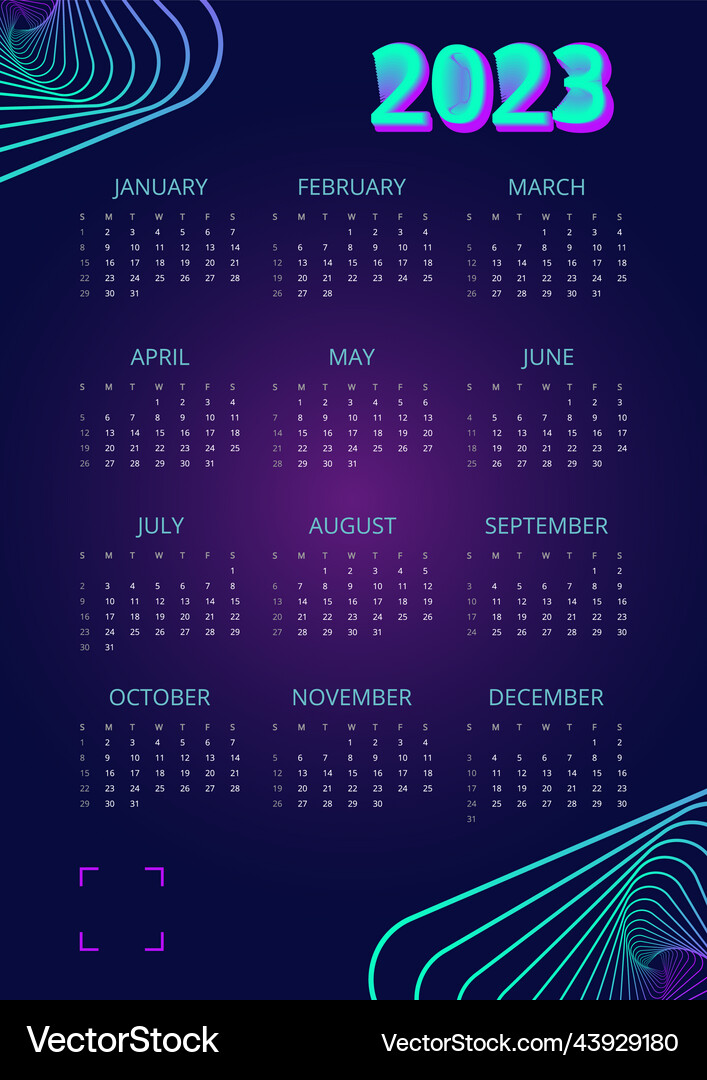 Futuristic science dark purple wall calendar Vector Image