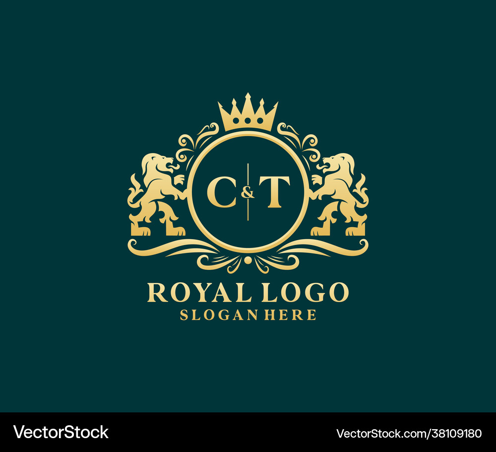 Initial ct letter lion royal luxury logo template Vector Image