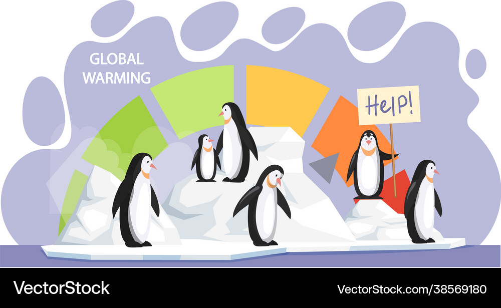 Penguins ask for help due to climate change on Vector Image