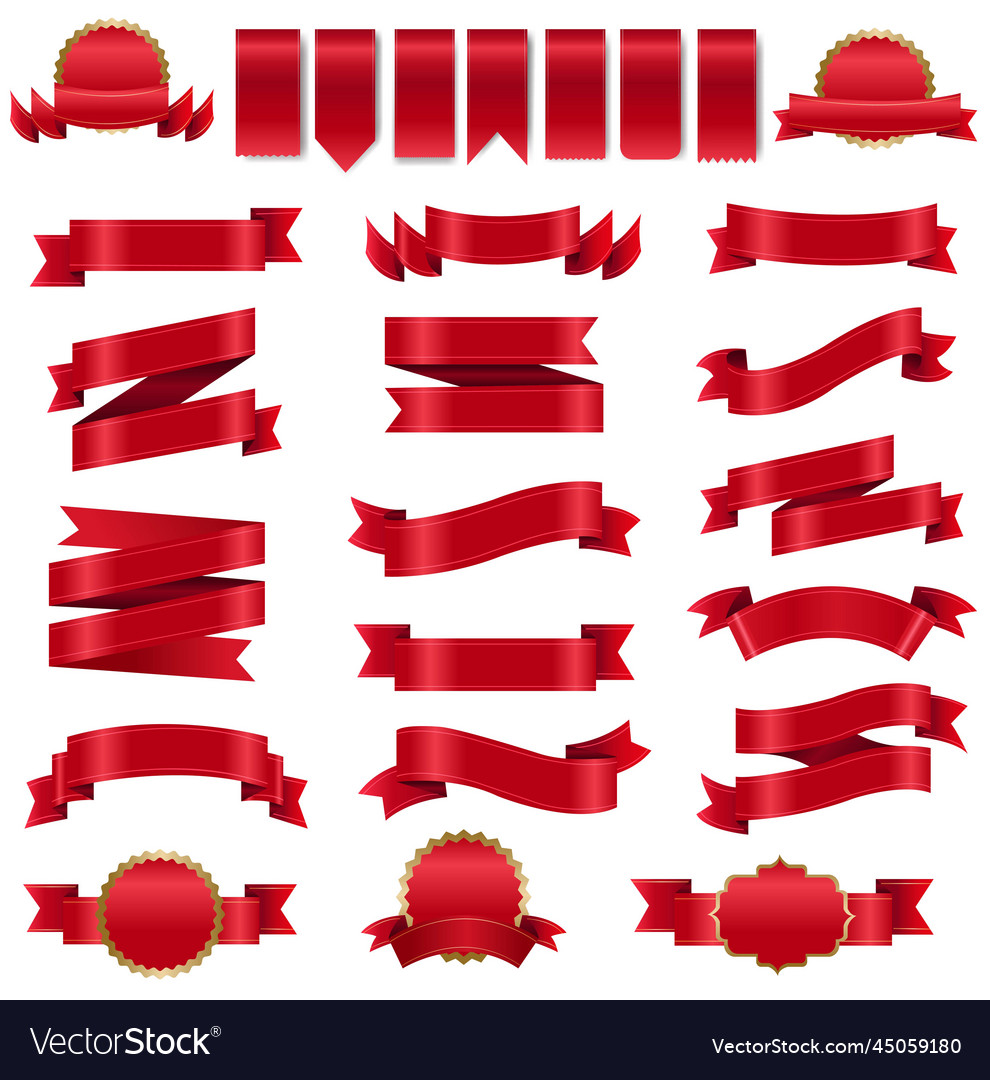 Red ribbon big set and isolated white background Vector Image