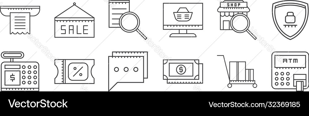 12 set linear online shopping icons thin Vector Image