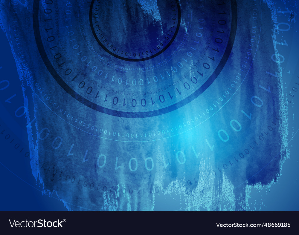 Dark blue round binary code on grunge watercolor Vector Image
