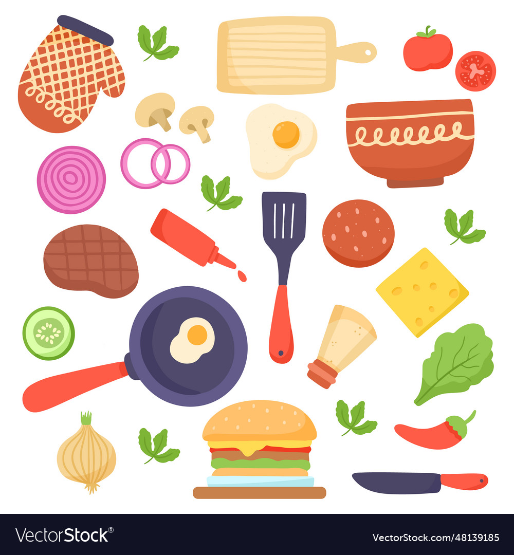 Flat design kitchen elements Royalty Free Vector Image