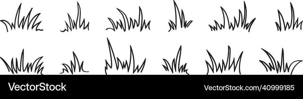 Grass bush line set hand drawn sketch Royalty Free Vector