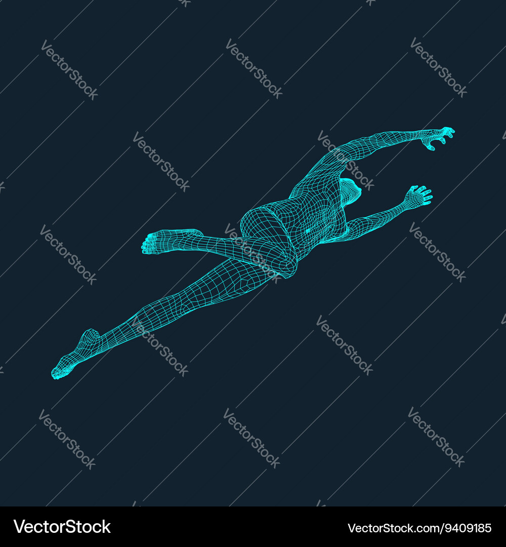Jump man polygonal design 3d model of grid Vector Image
