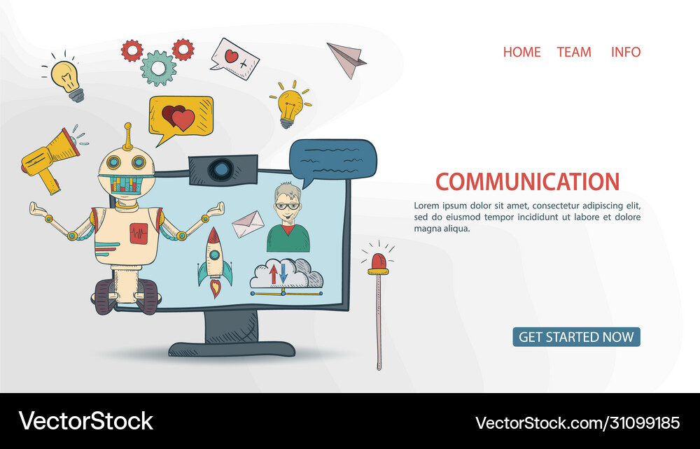 Robot chat bot on a computer monitor banner Vector Image