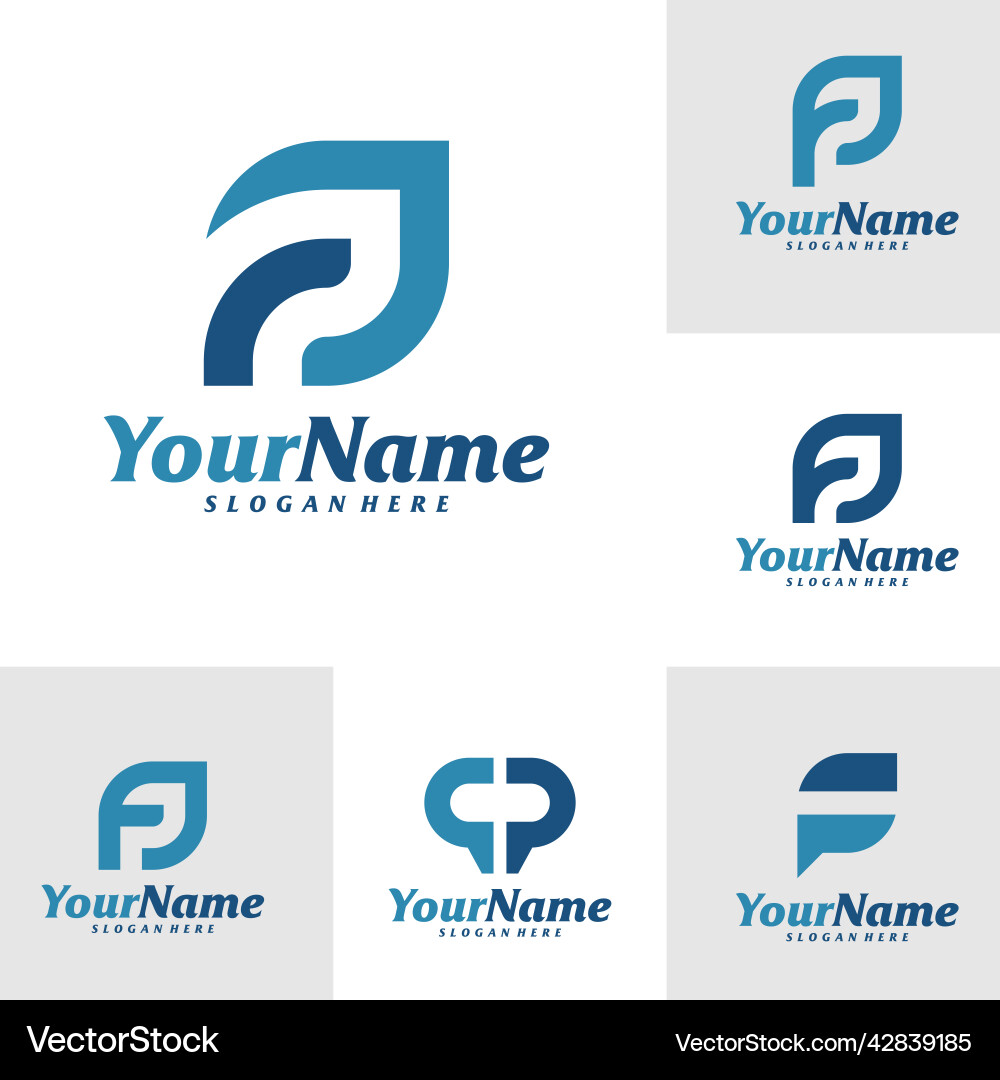 Set of letter fp logo design template initial fp Vector Image