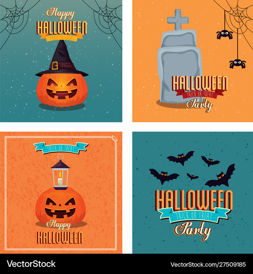 Set poster happy halloween with decoration Vector Image
