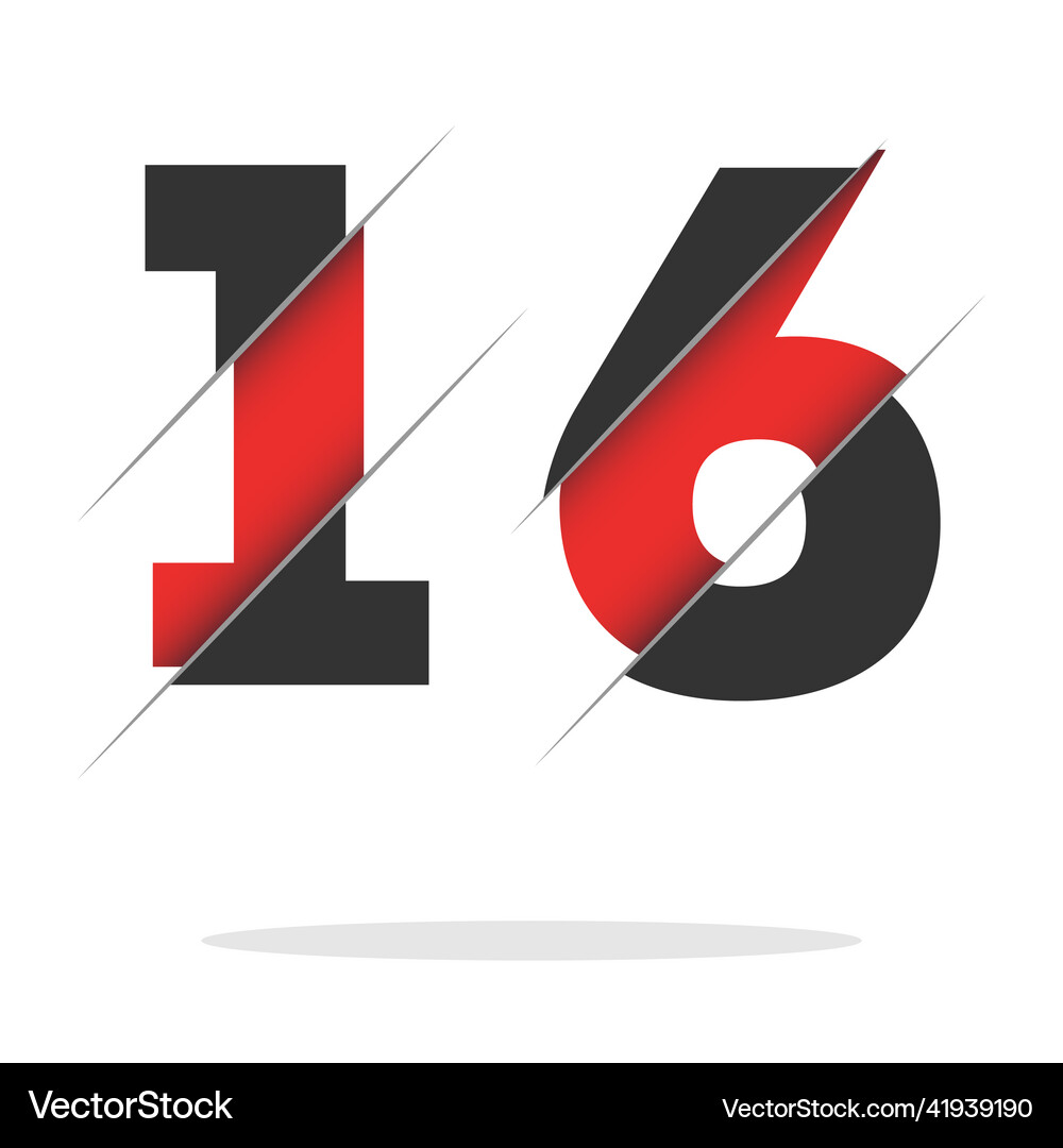 16 1 6 number logo design with a creative cut Vector Image