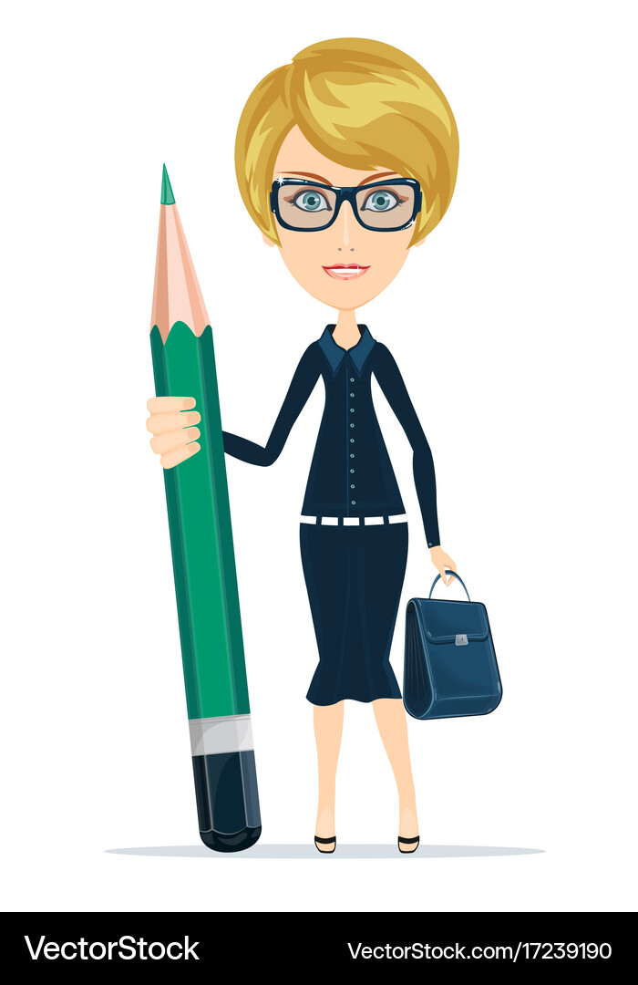 Beautiful woman with oversized pencil Royalty Free Vector