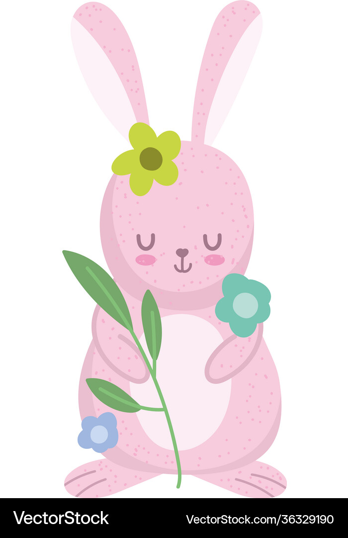 Cute rabbit cartoon with flowers and leaf spring Vector Image