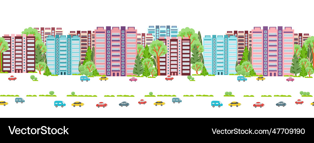 Isolated seamless border with cityscape on white Vector Image