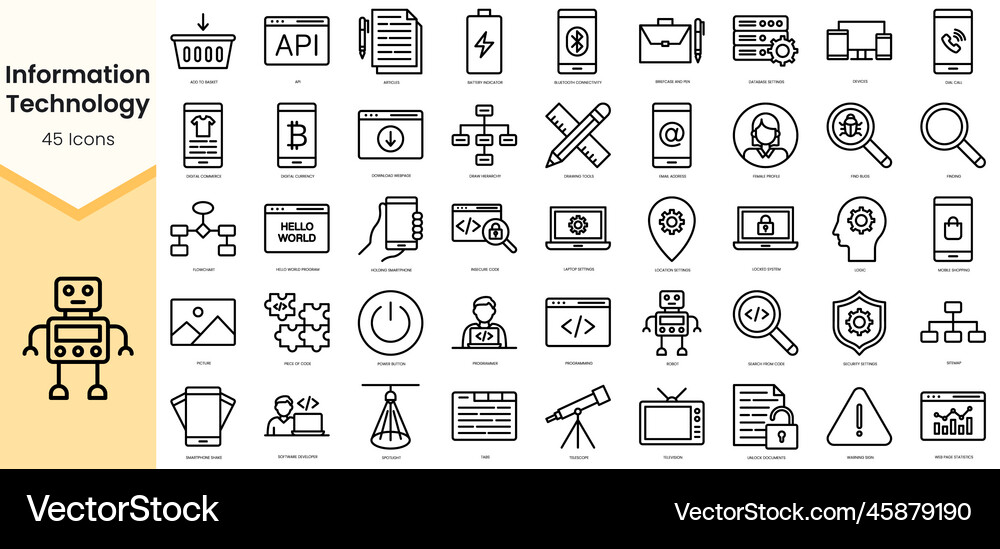 Set of information technology icons simple line Vector Image
