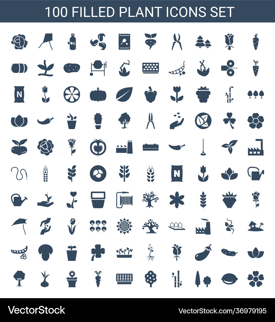 100 plant icons Royalty Free Vector Image - VectorStock