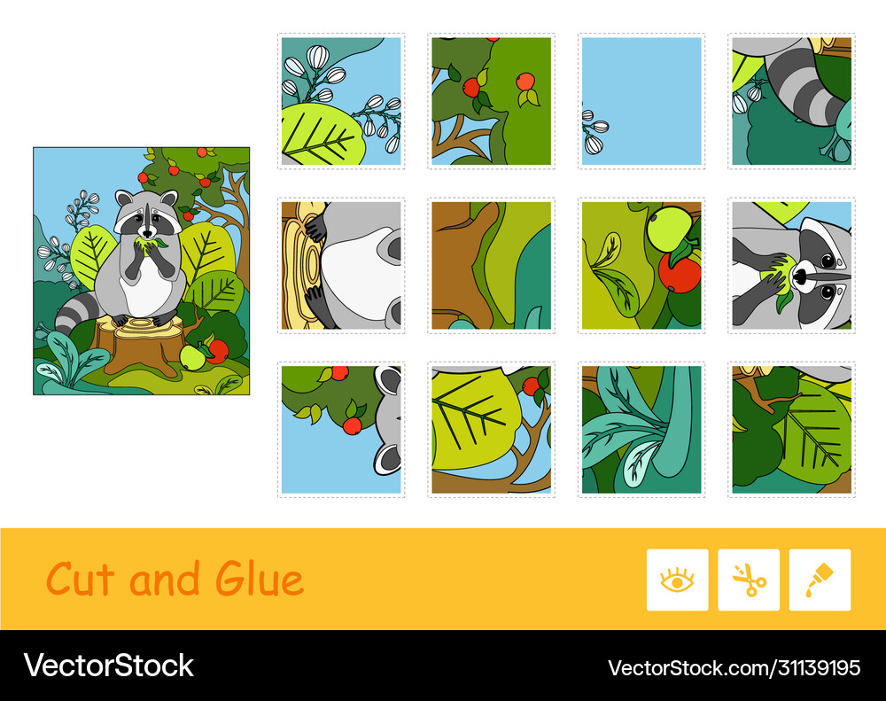 Cut and glue colorful puzzle template Royalty Free Vector