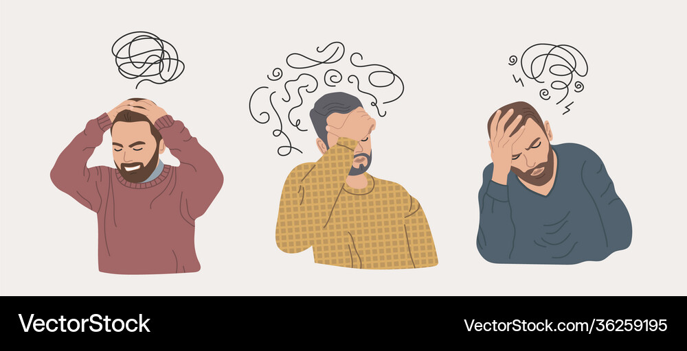 Men with stress and depression Royalty Free Vector Image