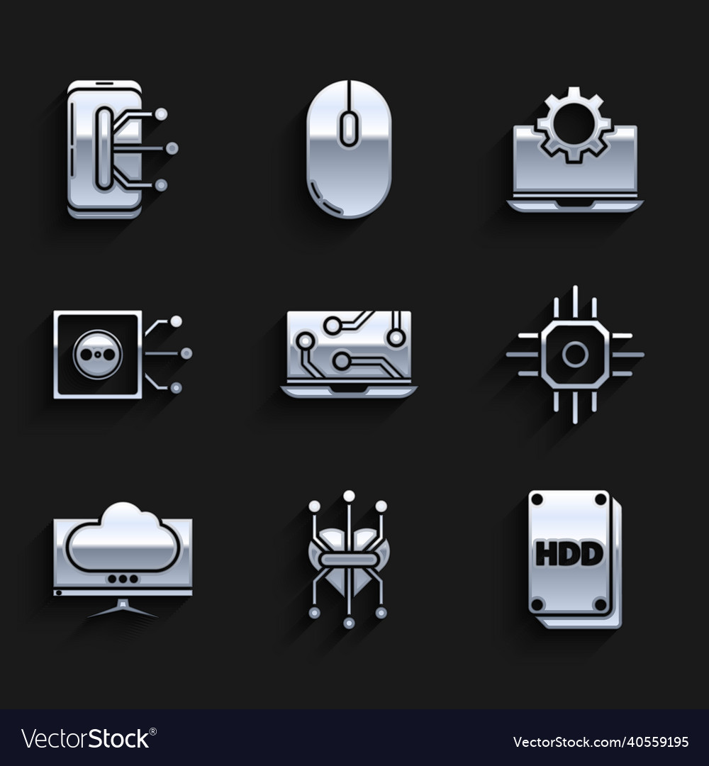 Set laptop processor hard disk drive hdd Vector Image
