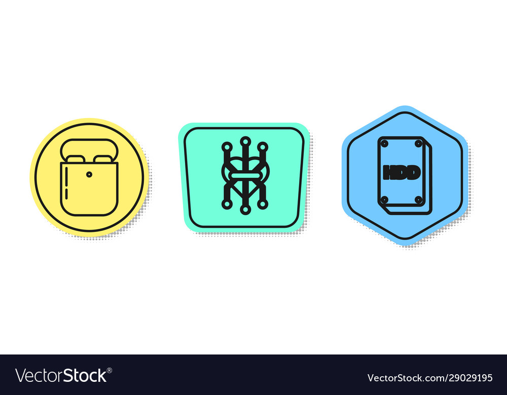 Set line air headphones in box processor and hard Vector Image Set line air headphones in box processor and hard Vector Image