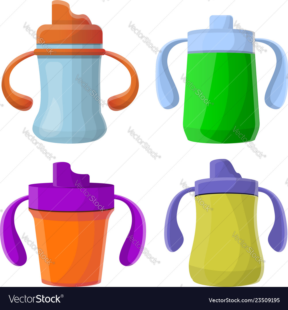 Sippy Cup Icons Set Cartoon Style Royalty Free Vector Image