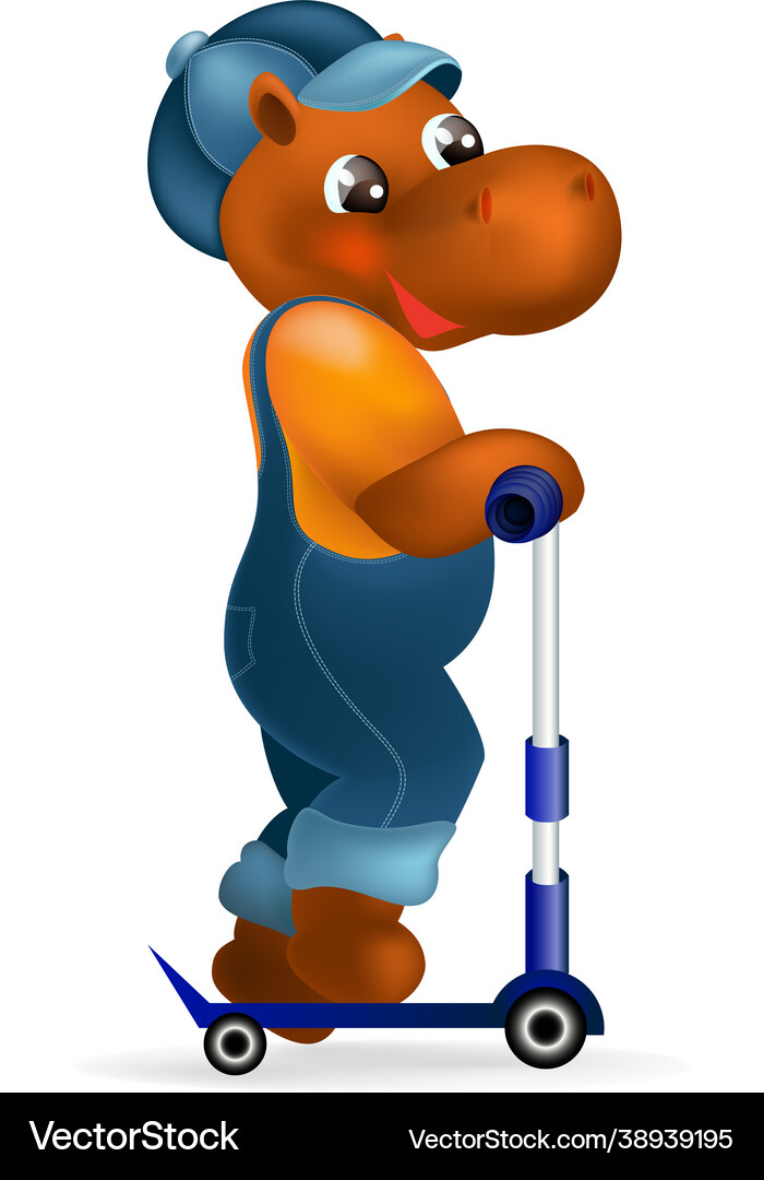 Stylish hippo riding a scooter Royalty Free Vector Image