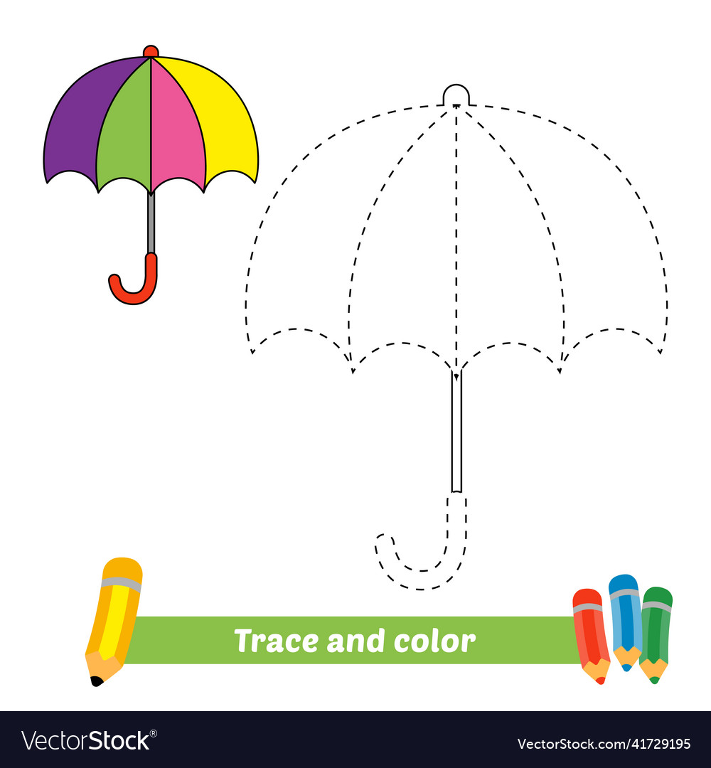 Trace and color for kids umbrella Royalty Free Vector Image