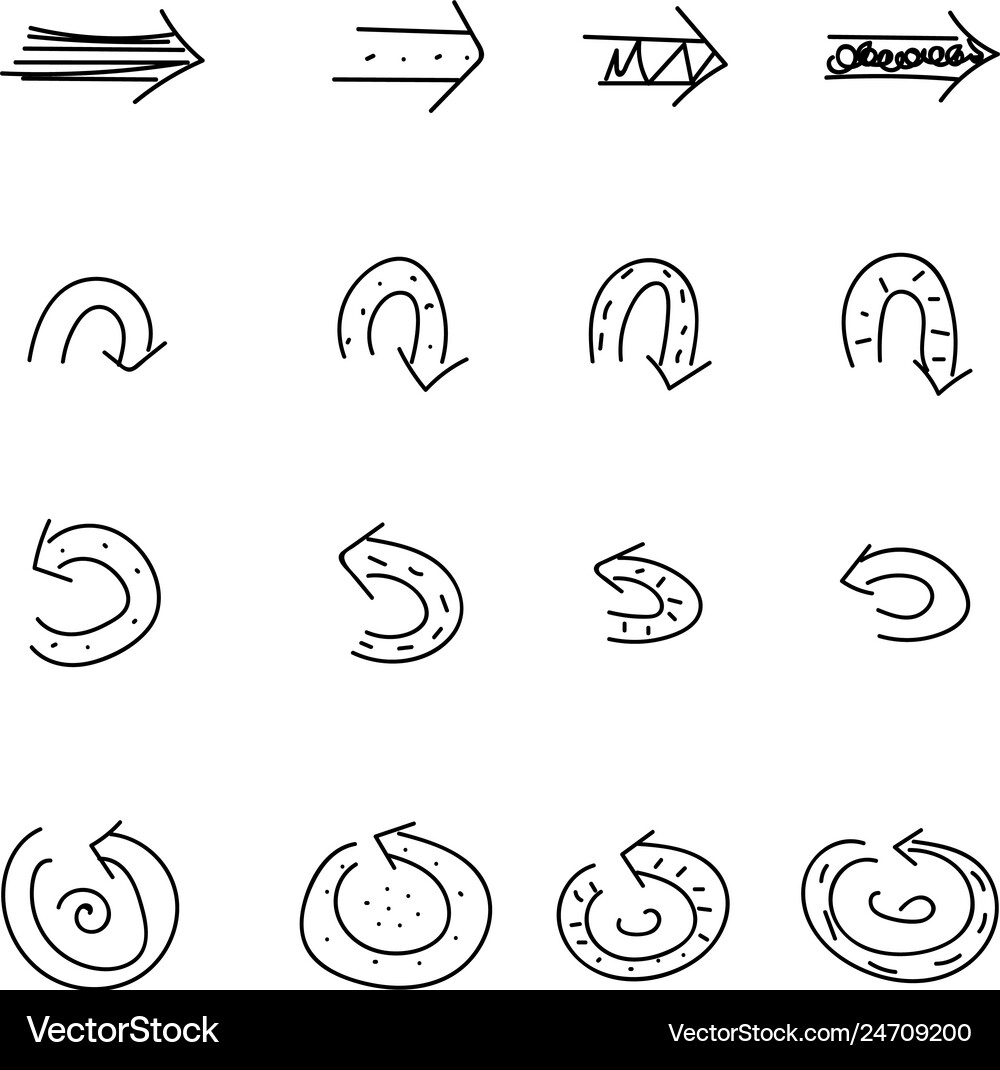 Arrow drawn pencil sketch set shapes Royalty Free Vector