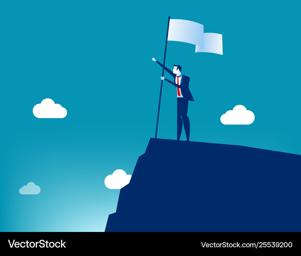 Businessman holding flat and standing on top Vector Image