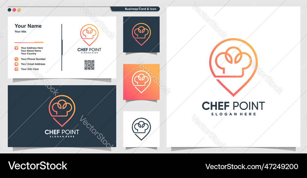 Chef logo with point location line art style Vector Image