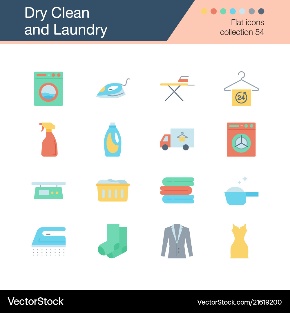 Dry clean and laundry icons flat design Royalty Free Vector