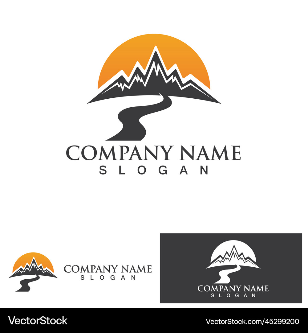 Isolated round sunset logo mountains silhouette Vector Image