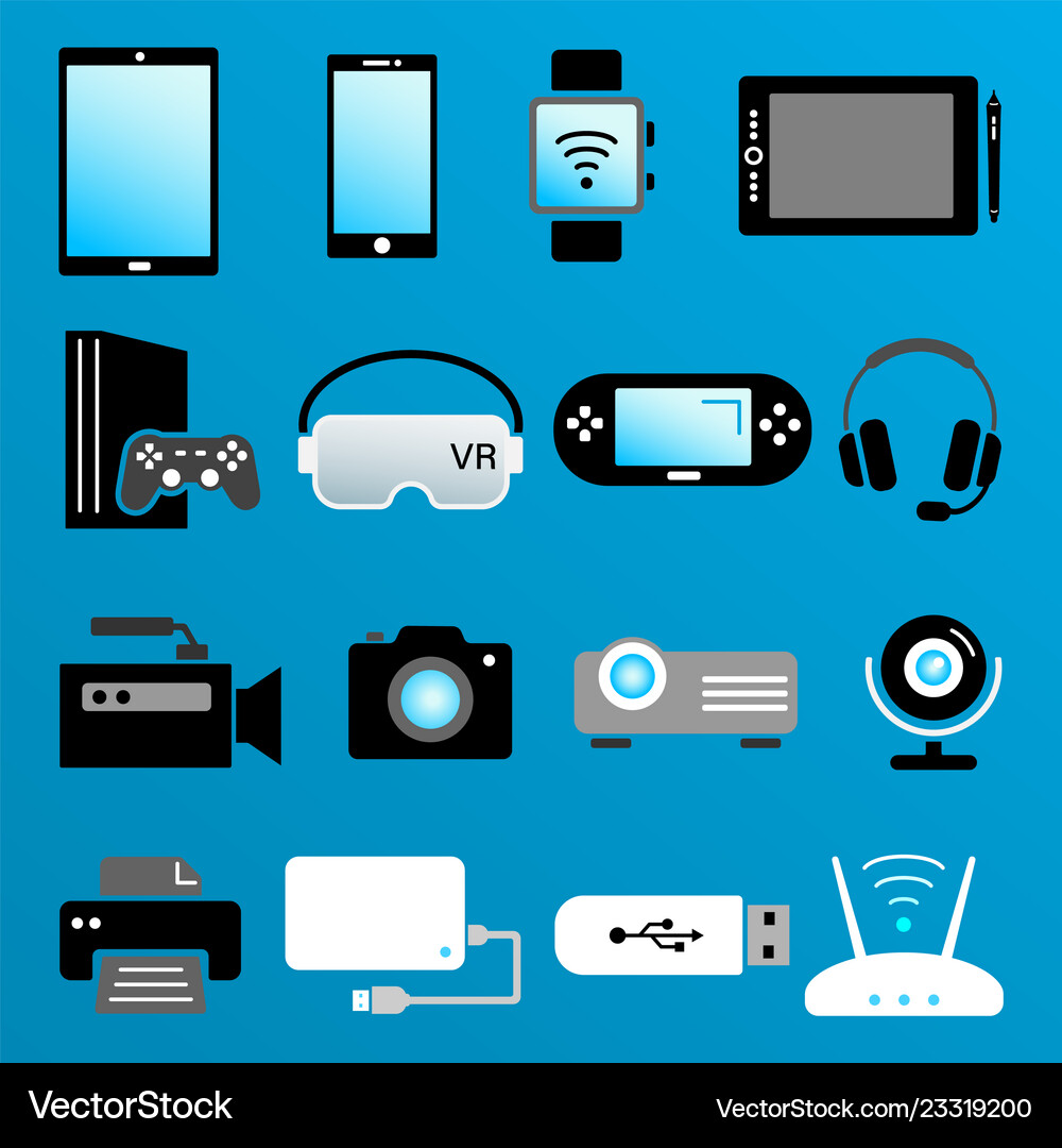 Modern digital devices color icons isolated set Vector Image