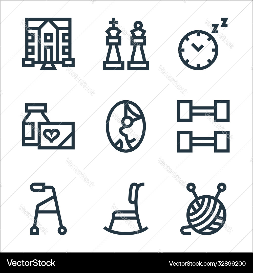 Retirement home line icons linear set quality Vector Image