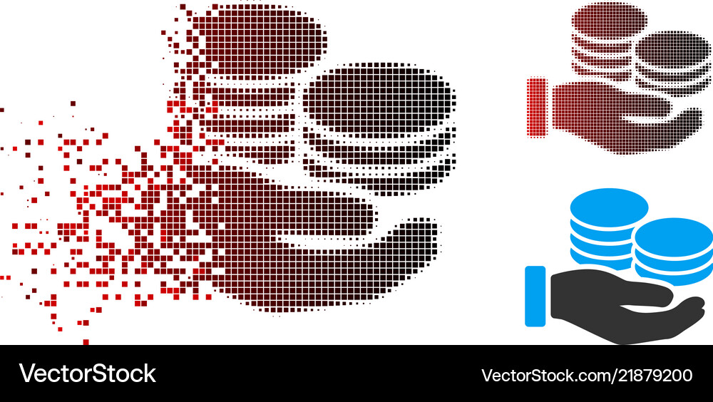 Shredded dotted halftone salary hand icon Vector Image