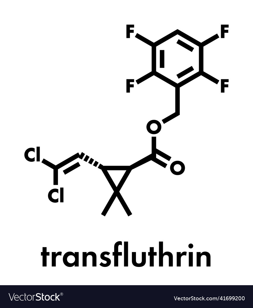 Transfluthrin insecticide molecule skeletal Vector Image