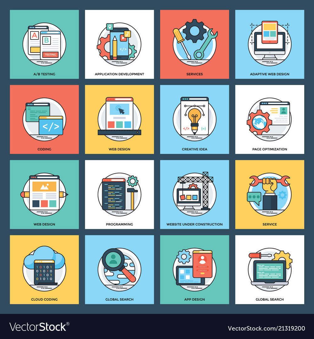 Web services flat icons Royalty Free Vector Image