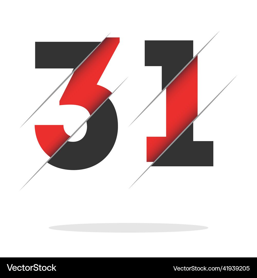 31 3 1 number logo design with a creative cut Vector Image