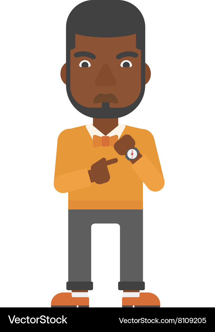 Angry boss pointing at wrist watch Royalty Free Vector Image