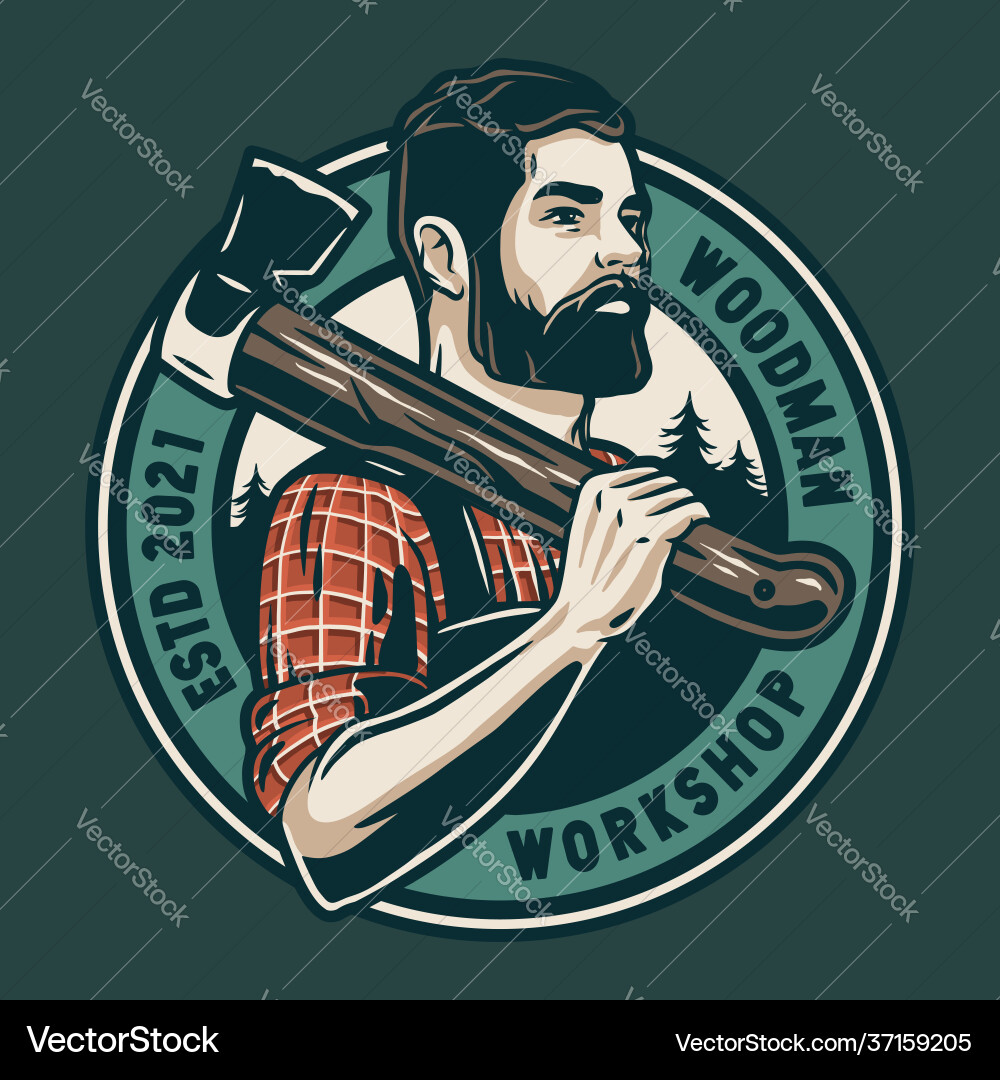 Bearded lumberjack with axe axeman handyman logo Vector Image