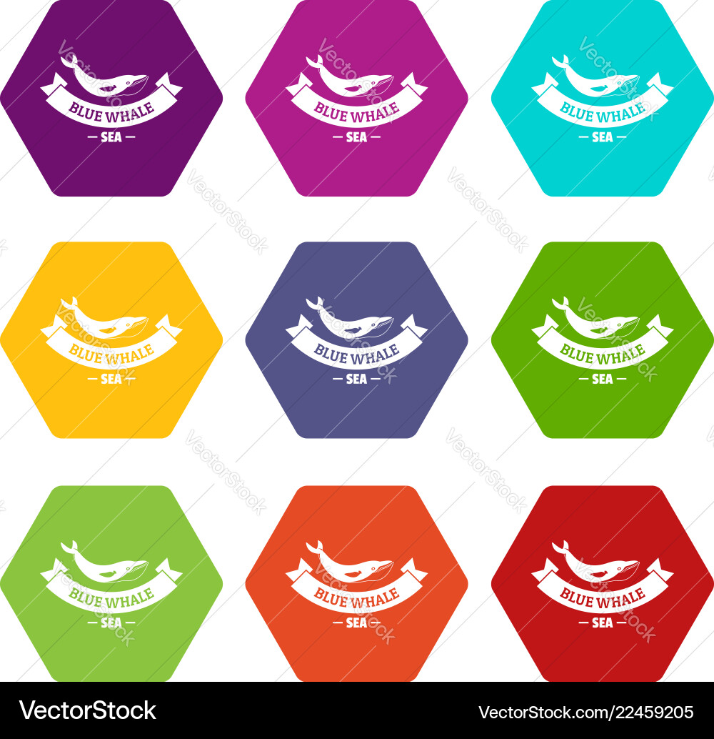 Blue whale icons set 9 Royalty Free Vector Image