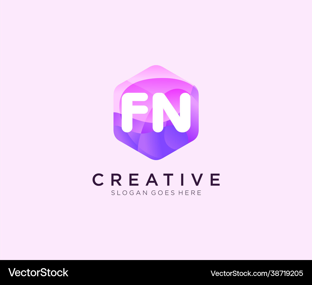 Fn initial logo with colorful hexagon modern Vector Image