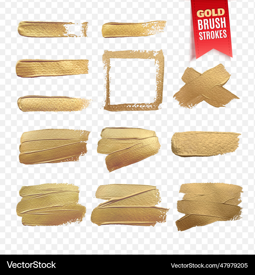 Gold paint brush strokes template isolated on Vector Image