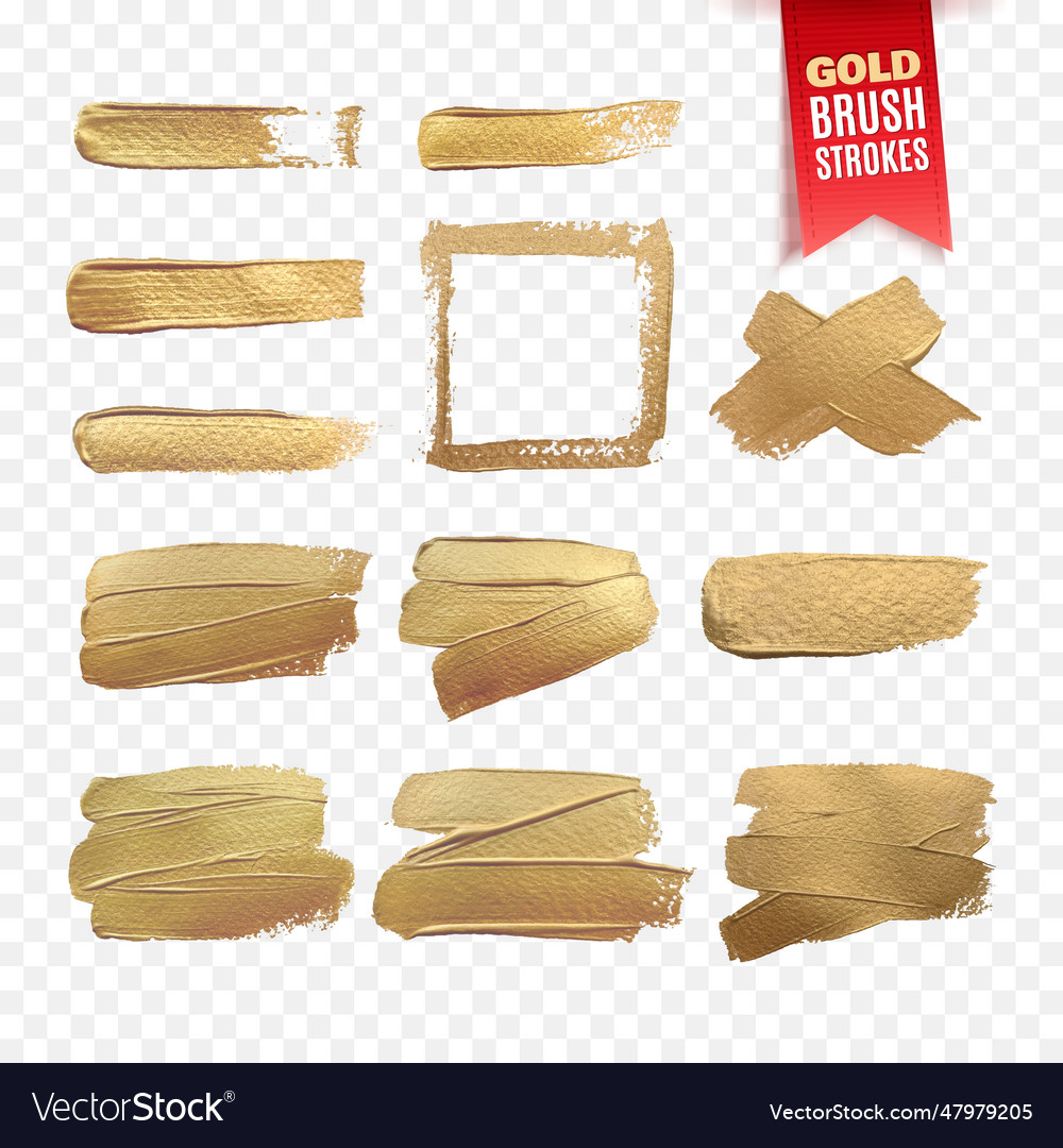 Gold paint brush strokes template isolated Vector Image